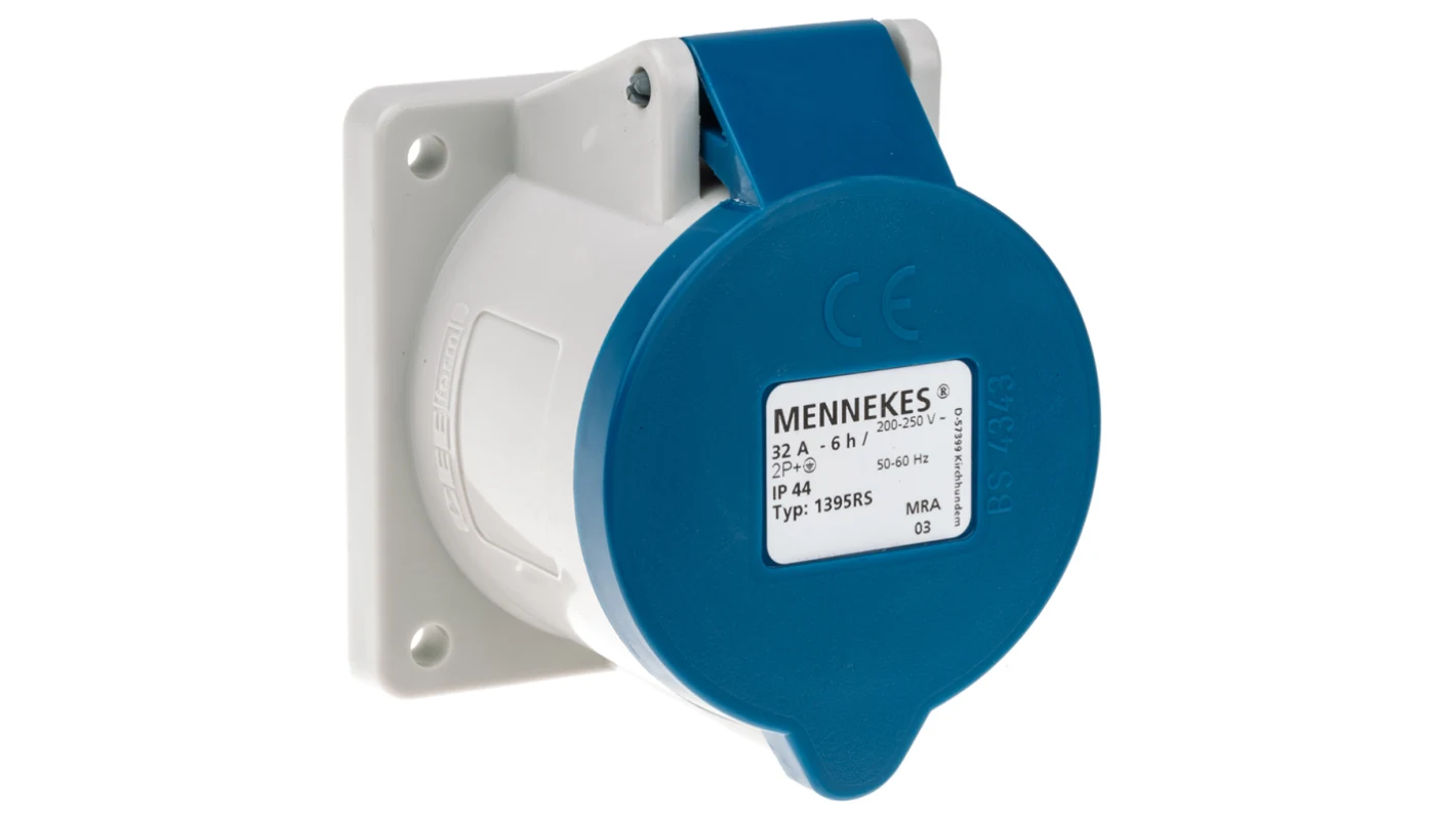 MENNEKES IP44 Blue Panel Mount 3P Industrial Power Socket, Rated At 32A ...